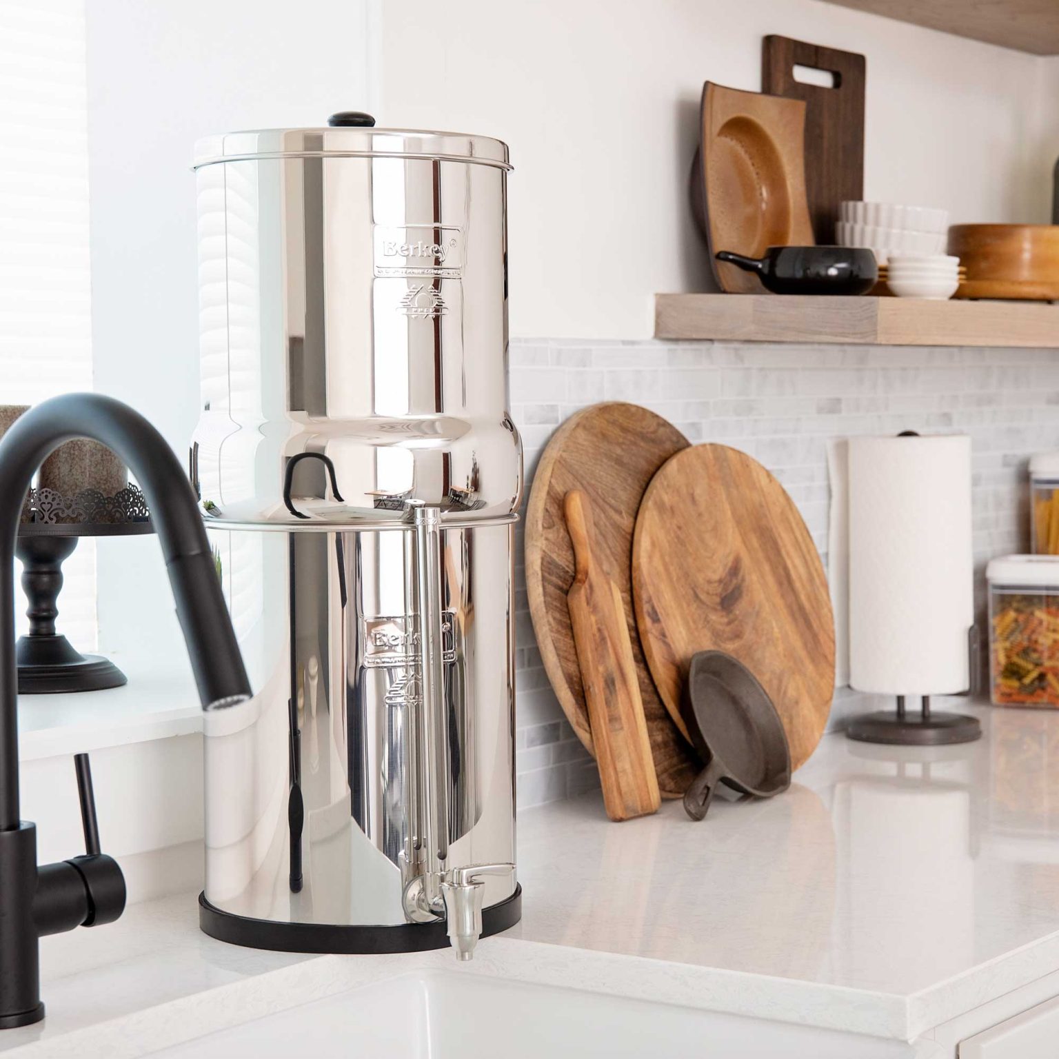 Big Berkey® Water Filter System (2.25 Gal) with Wood Stand Made In USA